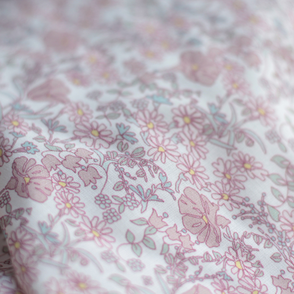 Tissu coton organique popeline BIO fleuri vintage batiste fleuri Kezia